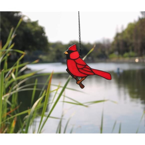 Accents | Red Cardinal Bird On Branch Stained Glass Window Hangings Red ...